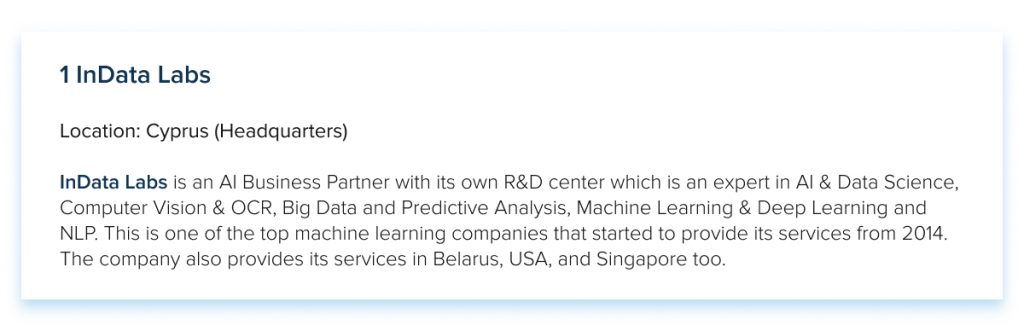 InData Labs is a Top Machine Learning Company