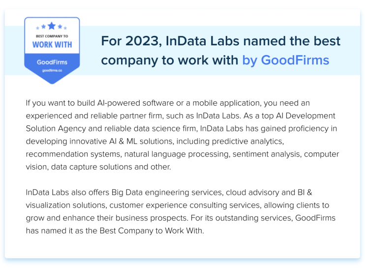InData Labs Recognized by GoodFirms as the Best Company to Work with